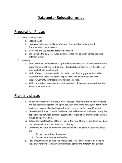 Datacenter Relocation Manual Pdf Service Industries Computing