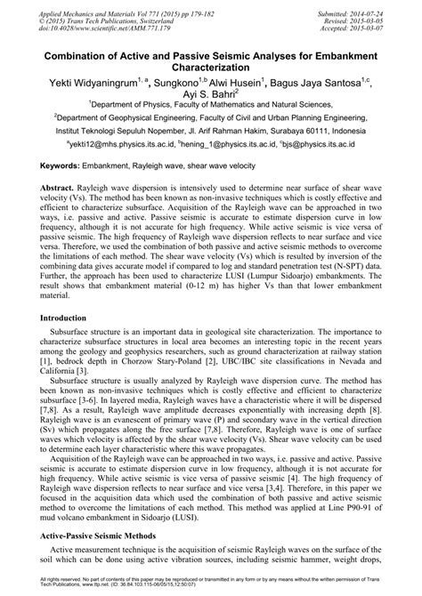 Pdf Combination Of Active And Passive Seismic Analysis For Embankment Characterization