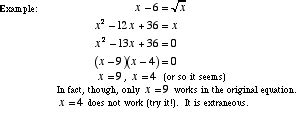 Mathwords Extraneous Solution
