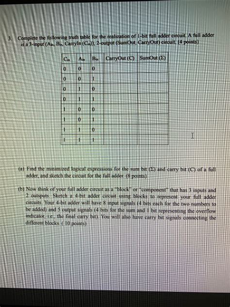 Solved 3 Complete The Following Truth Table For The