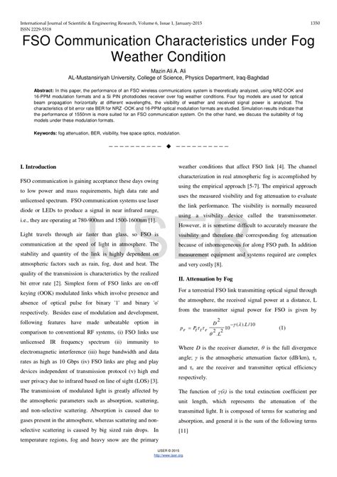 Pdf Fso Communication Characteristics Under Fog Weather Condition