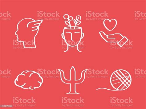 Set Ikon Grafik Linier Datar Sederhana Putih Ikon Pada Tema Psikologi