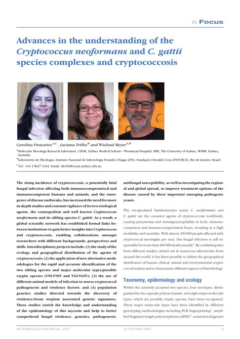 Pdf Advances In The Understanding Of The Cryptococcus Neoformans And C Gattii Species