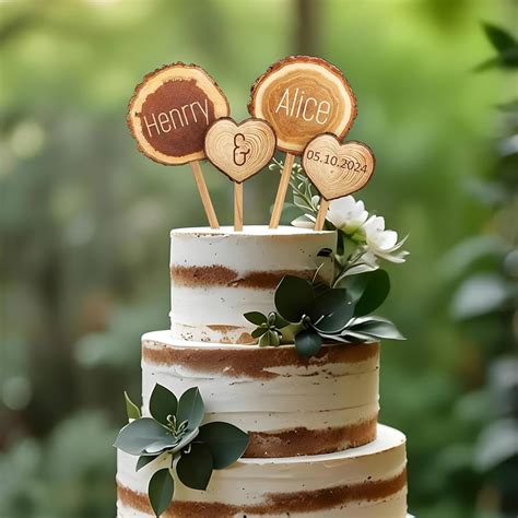 Personalized Rustic Wedding Cake Toppers