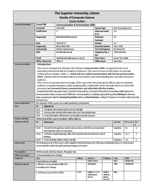 Communication And Presentation Skills Fall 22 Pdf