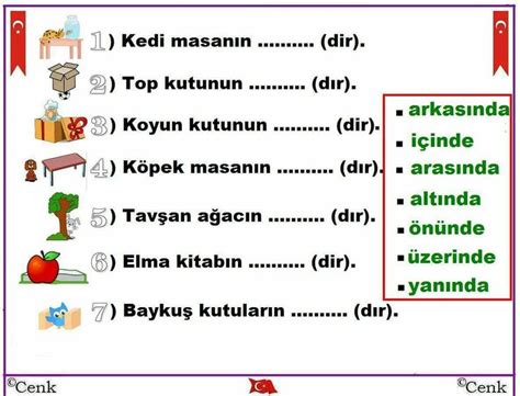 üzerinde altında içinde yanında arkasında önünde arasında Learn turkish
