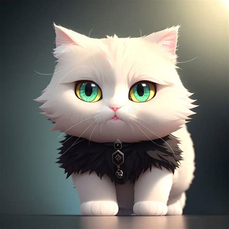 Fugure Of Tiny Cute Fluffy Serious Cat With Big Smart Eyes Ai