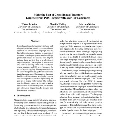 Make The Best Of Cross Lingual Transfer Evidence From Pos Tagging With Over 100 Languages Acl