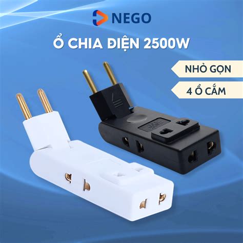 Ổ cắm chia điện chia 4 dùng với phích cắm chân tròn dẹt 2500W Nego xoay 180 độ với 2 phiên bản