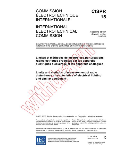 Cispr 15 2005 Limits And Methods Of Measurement Of Radio Disturbance