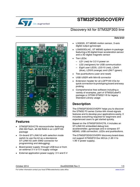 Stmicroelectronics Stm32f3discovery Datasheet Pdf Office Equipment