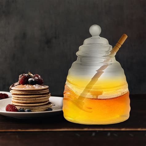 Glass Honey Jar Tools With Dipper And Lid Clear Honey Pot Container