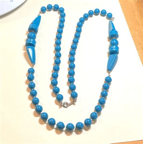Vintage Big 80s Blue Plastic Bead Necklace 36 Inches Gem