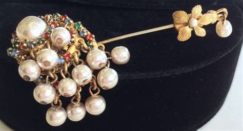 Stunning Vintage Miriam Haskell Stick Pin~baroque Pea… Gem