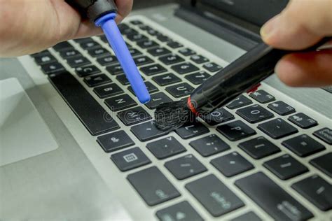 Cleaning Laptop Keyboard Concept Stock Image Image Of Male Caring