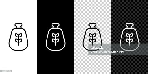 검은 색과 흰색 투명 배경에 고립 된 밀가루 아이콘의 라인 가방을 설정합니다 벡터 가방에 대한 스톡 벡터 아트 및 기타 이미지