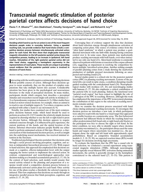 Pdf Transcranial Magnetic Stimulation Of Posterior Parietal Cortex