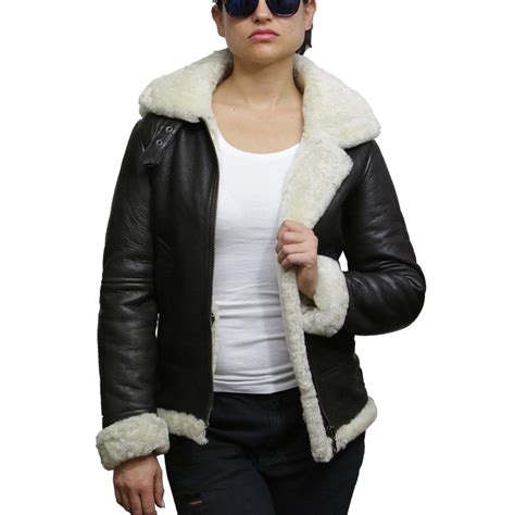 Ladies Womens Cream Hooded Aviator Real Shearling Sheepskin Flying