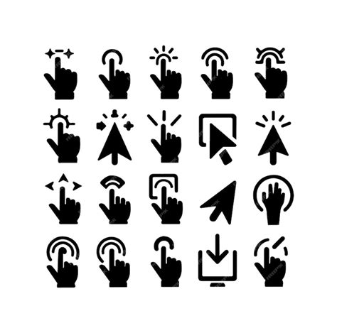 Set Of Arrow Web Cursors Set Computer Pointer Click Icon Clicking Arrows Or Hands Cursors