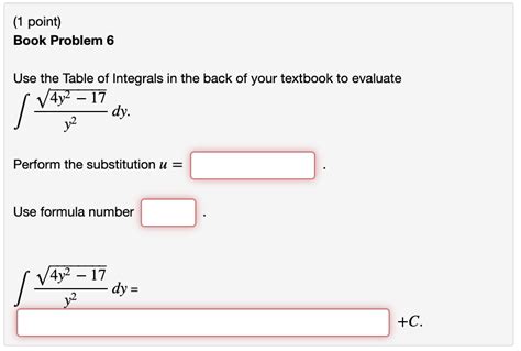solved 1 point book problem 5 use the table of integrals