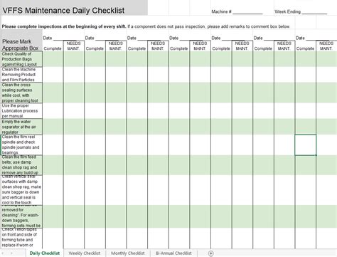 Preventive Maintenance Chart Template