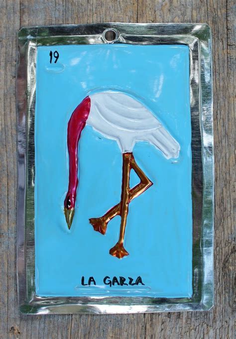 Tin Loteria Card 19 La Garza The Heron Mexican Folk Art Handmade