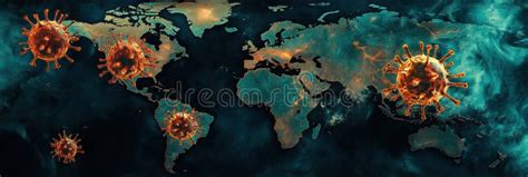 World Map Displaying Highlighted Regions Affected By Viral Spread During Global Health Crisis