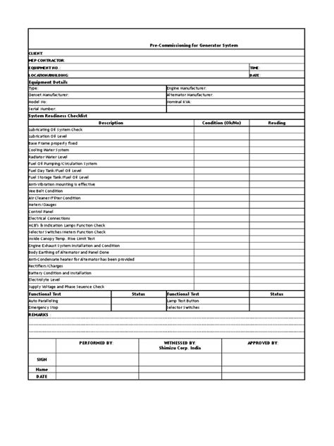 Generator Load Test Checklist Pdf Form Fill Out And S