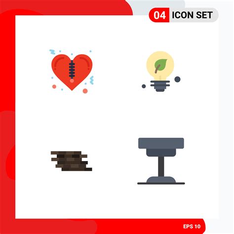 4 Thematic Vector Flat Icons And Editable Symbols Of Heart Wall Ecology Idea Bricks Editable