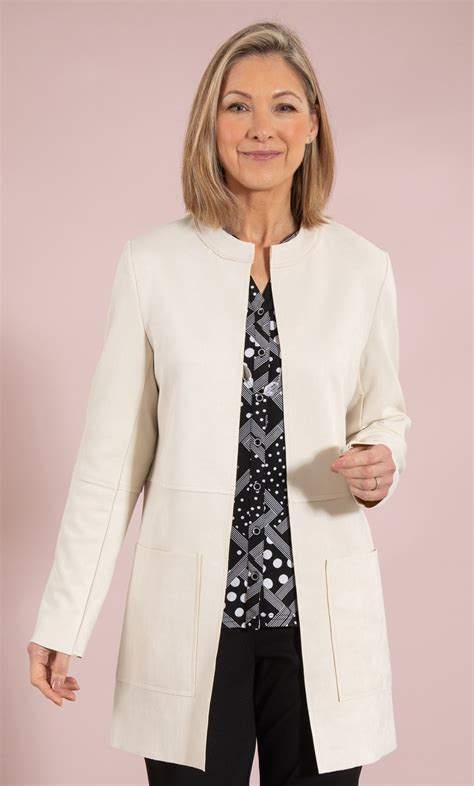 Anna Rose Open Front Suedette Jacket In Ivory Klass