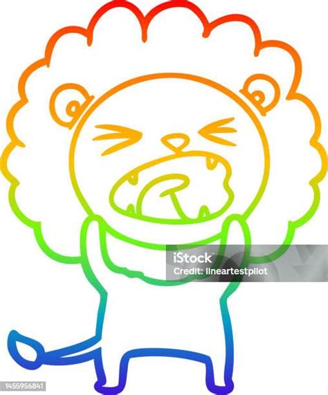 Dessin Au Trait Dégradé Arcenciel Dun Lion De Dessin Animé Vecteurs