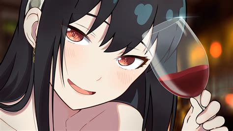 Safebooru 1girl Bangs Bare Shoulders Black Bitou Blush Collarbone Cup