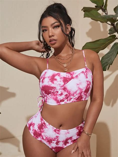 Plus Size Tie Dye Side Knot Bikini Set Womens Plus Boho Temu New Zealand