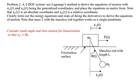 Solved Problem 2 A 2 Dof System Use Lagranges Method To