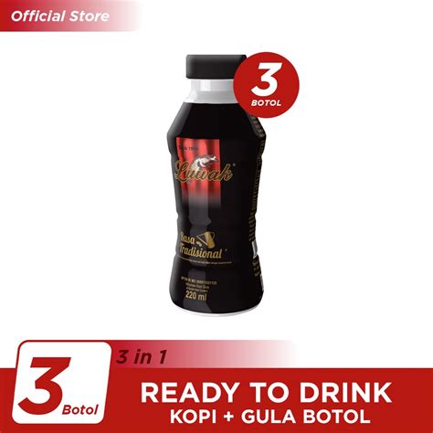 Jual Kopi Luwak Plus Gula Black Coffee Botol 220ml Triple Pack | Shopee ...
