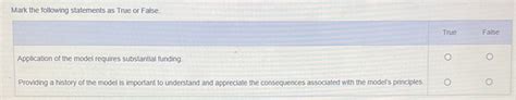 mark the following statements as true or false true false application