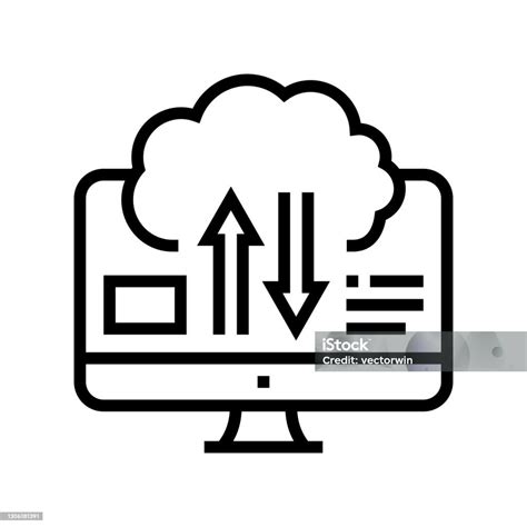 클라우드 디지털 프로세싱 라인 아이콘 벡터 일러스트레이션에서 다운로드 및 업로드 다운로드에 대한 스톡 벡터 아트 및 기타 이미지