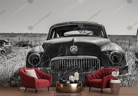 قیمت و خرید پوستر دیواری تصویر سیاه و سفید ماشین کلاسیک Ba 6792 چاپ
