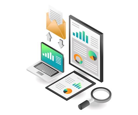 Premium Vector Flat Isometric Concept Illustration Analysis Send And