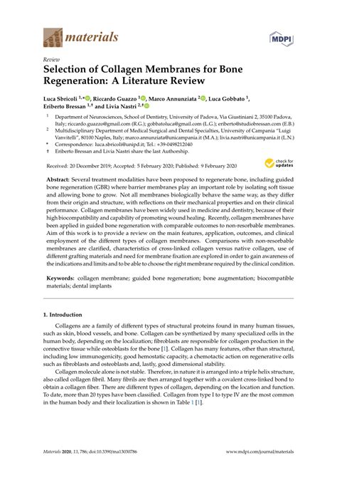 Pdf Selection Of Collagen Membranes For Bone Regeneration A Literature Review