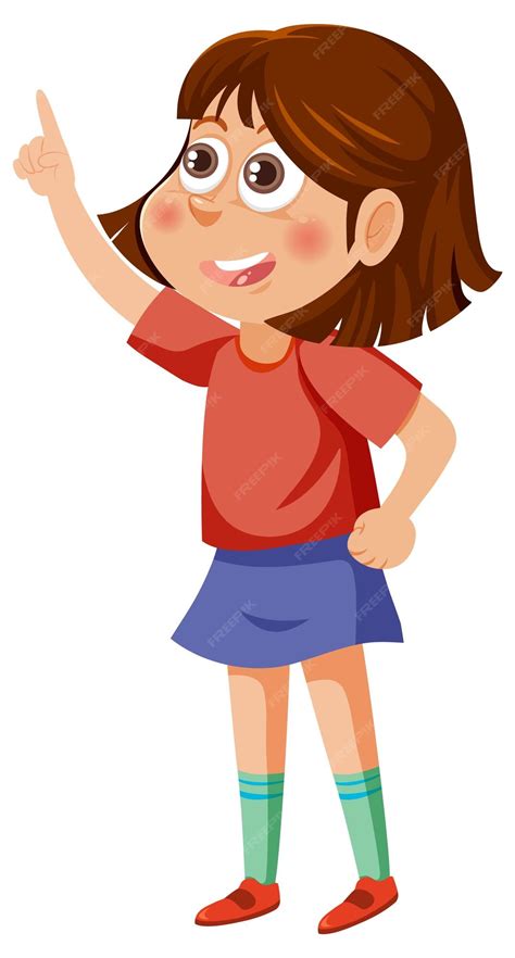 Un Personaje De Dibujos Animados De Niña Señalando Con El Dedo Vector