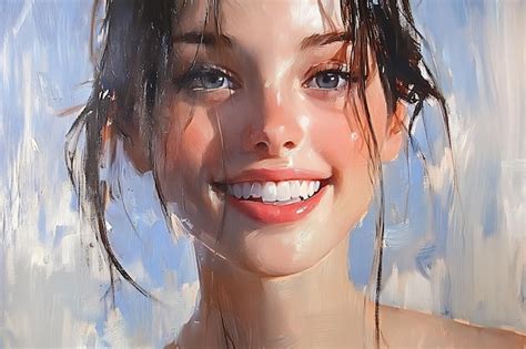 Portrait Of Young Beautiful Brunette Girl Smiling Premium Ai Generated Image