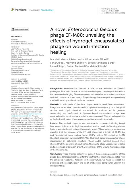 Pdf A Novel Enterococcus Faecium Phage Ef M80 Unveiling The Effects Of Hydrogel Encapsulated
