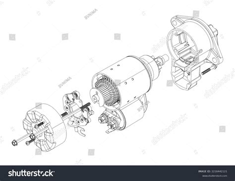 Car Starter Exploded View Black White Stock Illustration 2216442121
