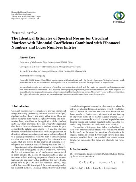 Pdf The Identical Estimates Of Spectral Norms For Circulant Matrices With Binomial