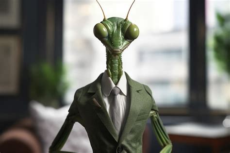 Premium Ai Image Humanoid Mantis In A Suit Generative Ai