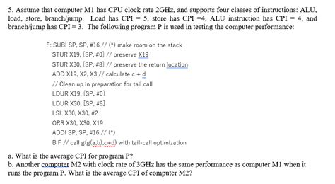 Solved 5 Assume That Computer M1 Has CPU Clock Rate 2GHz Chegg