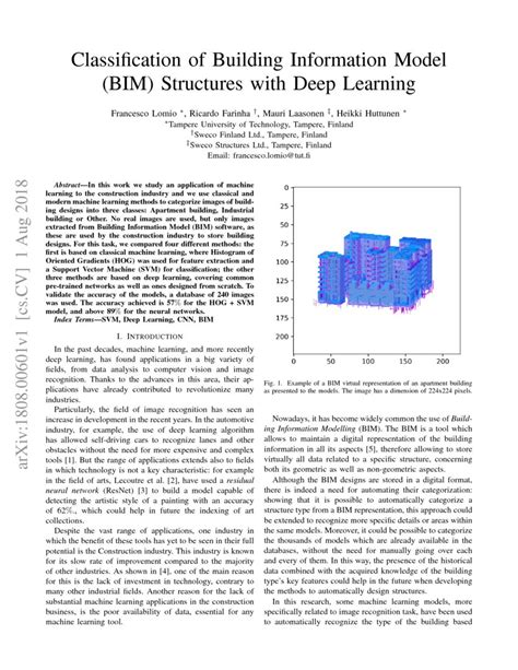 Classification Of Building Information Model Bim Structures With Deep