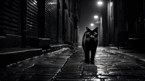 Premium Photo A Photo Of A Black Cat In A Moonlit Alley Silvery Moonlight