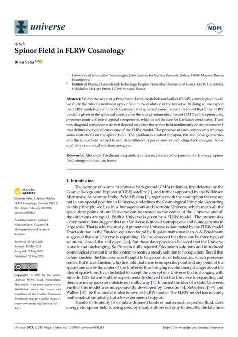 Pdf Spinor Field In Flrw Cosmology